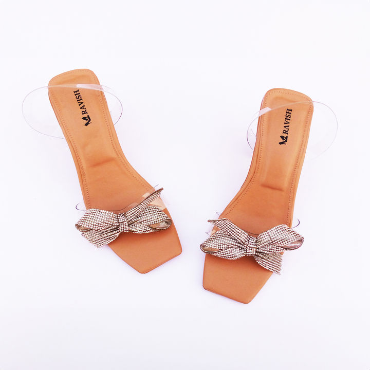 Ravish Women Marigold Transparent Heels, PU Leather, Square Toe ...