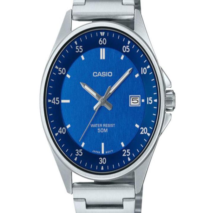 CASIO BLUE DIAL WITH DATE & SILVER BRACELET MEN'S WATCH - MTP-E705D ...