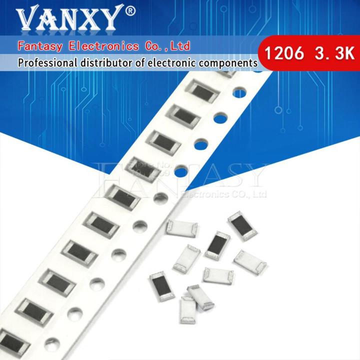 100PCS 1206 SMD Resistor 1% 3.3K ohm chip resistor 0.25W 1/4W 3K3 332 | Daraz.pk
