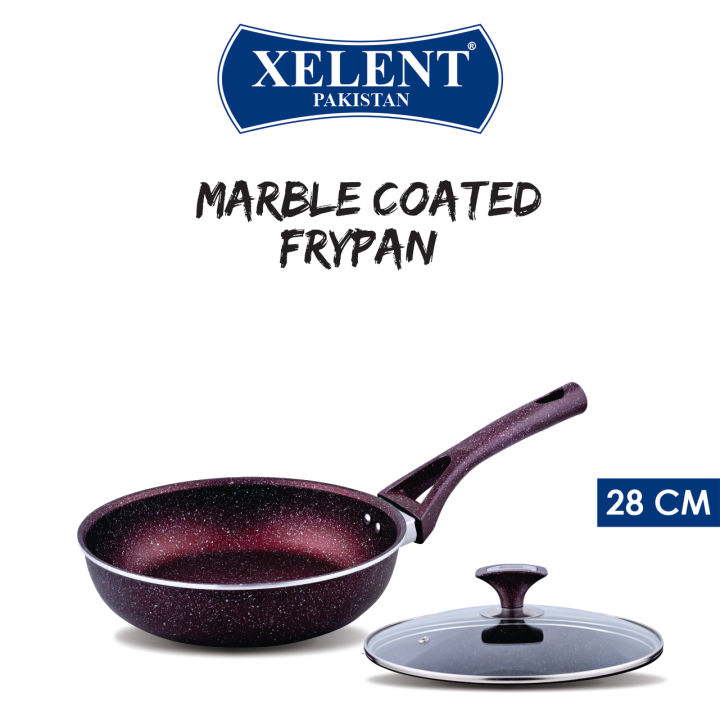 XELENT MARBLE FRYING PAN 28CM WITH GLASS LID | Daraz.pk
