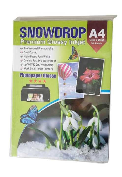 SNOWDROP premium Glossy inkjet Photo Paper A4 size 50 sheets 200GSM ...