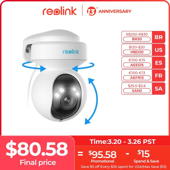 Reolink Security Camera 5MP PTZ WiFi Cam Person Vehicle Alert E1outdoor ...