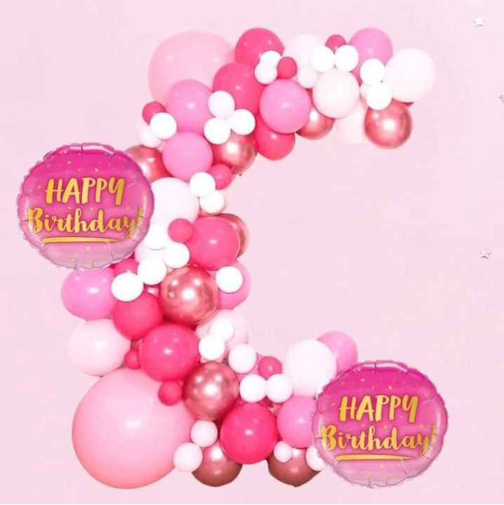 HBD Pink Round Foil Balloons With Pink Latex 48 Pcs Set For Girls ...
