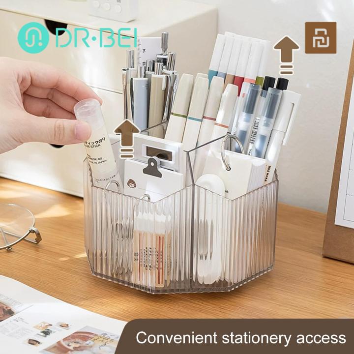 Clear Pen Holder 360° Rotating Pen Holder with 5 Compartments Large ...