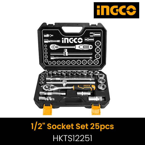 INGCO 25pcs 1/2" Socket set (Ratchet Wrench, 10-32mm sockets, Universal ...