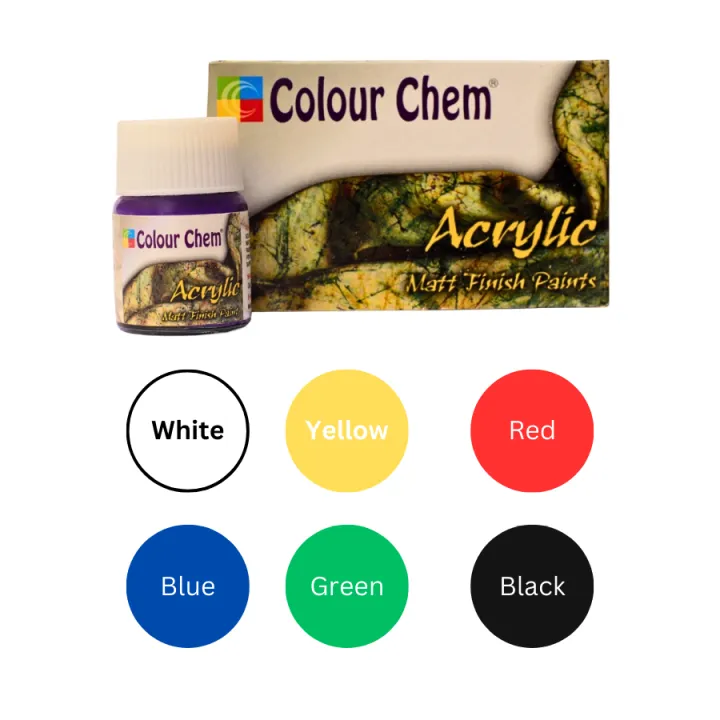 Pack Of 6 Colour Chem Acrylic Fabric Colour Matt – 20 ml Bottle x 6 ...