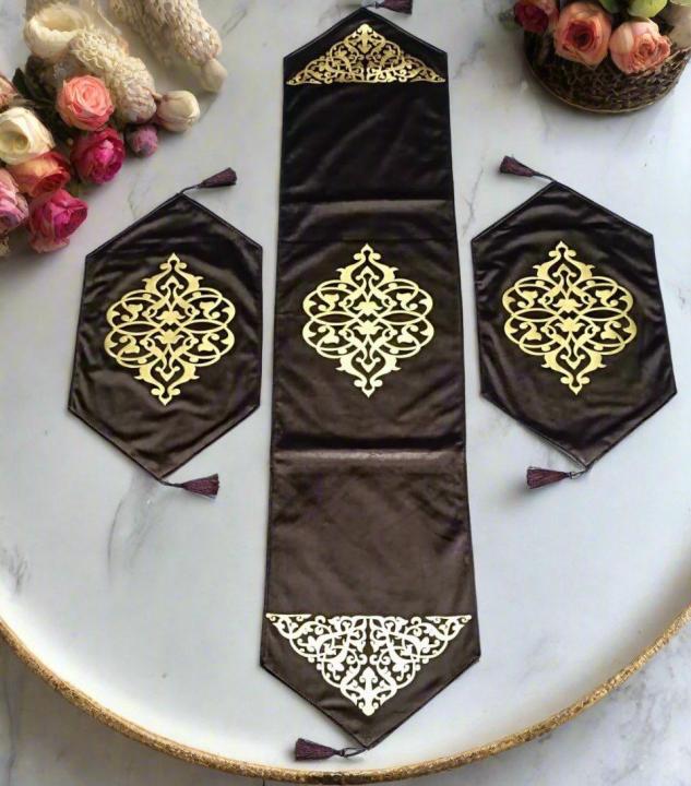 Luxury Velvet Laser Cut 3Pc Tablemat Set and Runner For Dressing ...