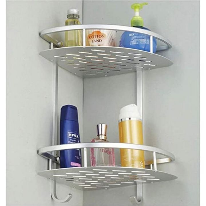2 Layer Aluminium Bathroom Corner Shelf Rack | Daraz.pk