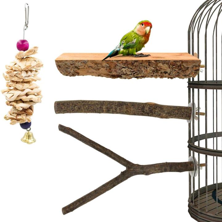 4 Pack Wood Bird Perch for Cage, Natural Wooden Parrot Perch Stand ...