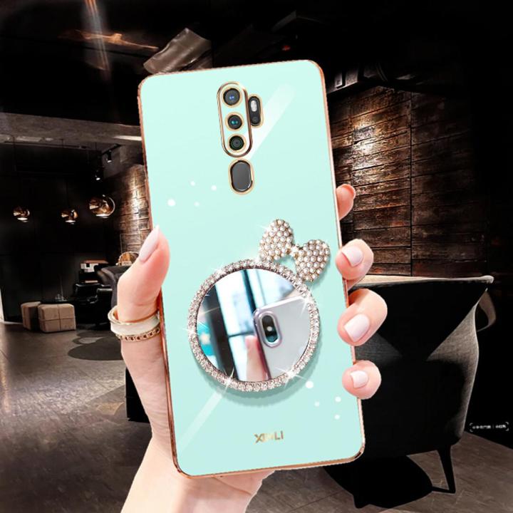 For OPPO A9 2020 OPPO A5 2020 Back Cover Bowknot Makeup Mirror Fashion Shiny Plating Square Bumper Bling Girls Phone Case Soft TPU Silicone Shockproof Back Cover Daraz.pk