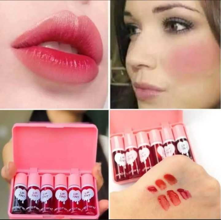 Pack of 6 Super Long Lasting 3D Lip Tint kiss proof & Cheek Stain H7020 ...