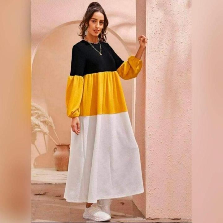 NAFAY Stylish Double Georgette Long 3-Panel Maxi Frock for Women ...