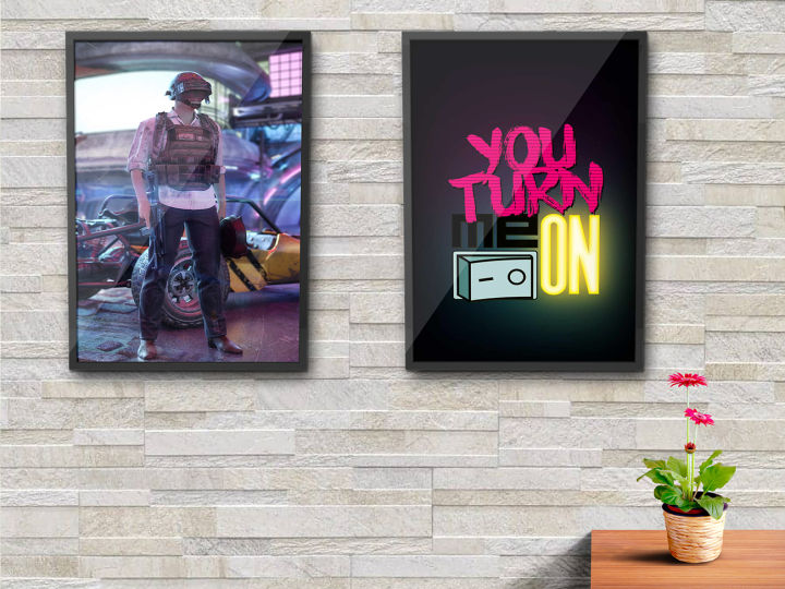 Set of 2 Wall Frames Pubg Gamer Wall Décor Wall Scenery Wall Art Home ...