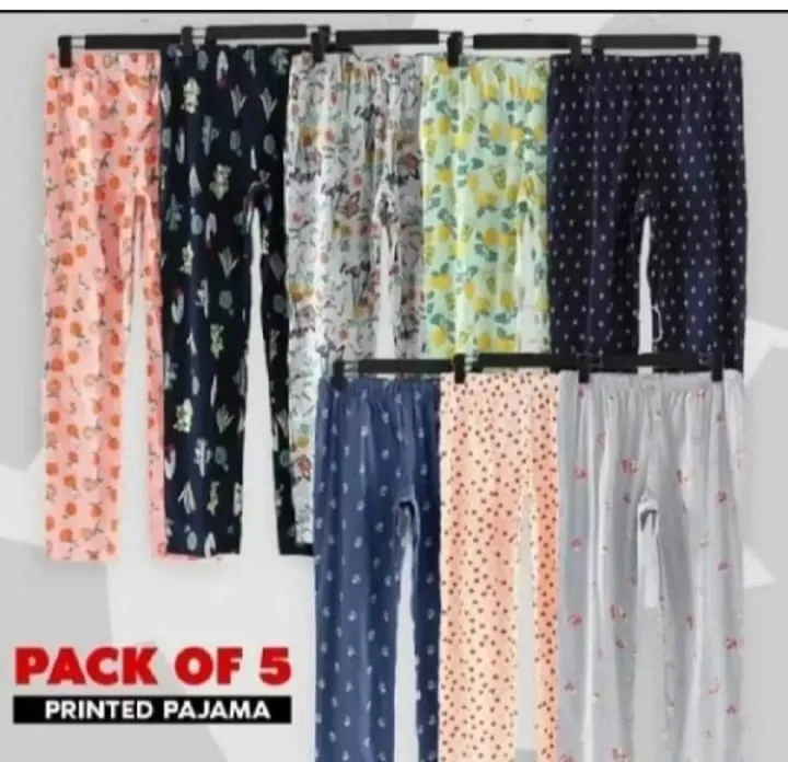 Pack Of 5 - Women'S Multicolor Jersey Multi-Printed Pajamas For ...