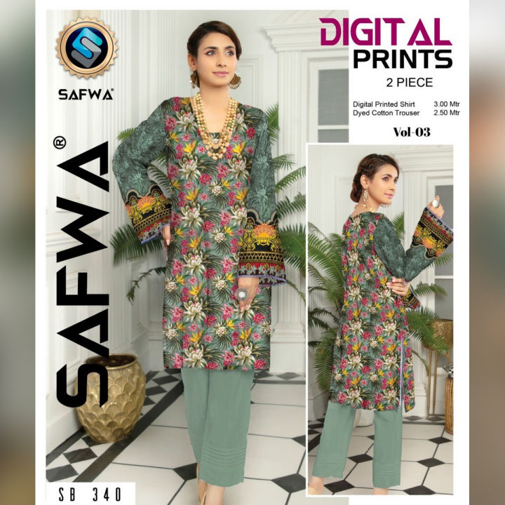 Khaddar 2 piece unstitch dress print shirt with plain trouser Color 2 ...