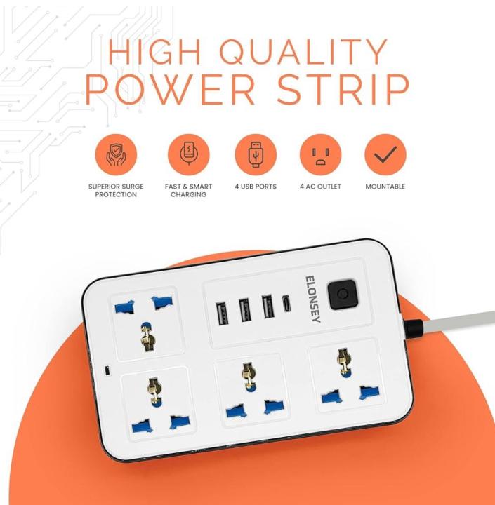 Smart Universal Extension Board 4 Power Socket + 3 USB Plug + 1 Type C ...