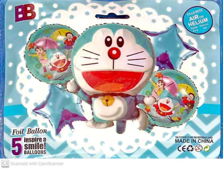 Doraemon Cartoon Foil Balloon Set – 5 Pieces For Birthday Party ...