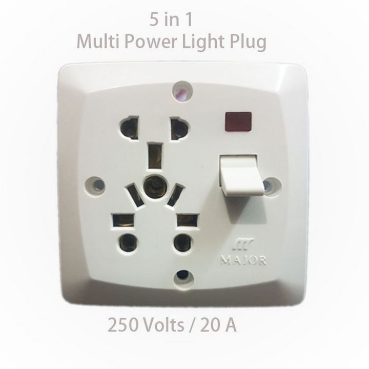 Multi Pin Power Socket (Light Plug) 5 in 1 - Wall Socket Plate - 250 ...
