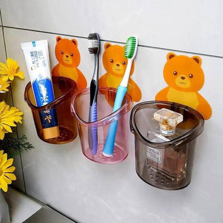 Teddy Bear Tooth Brush and Toothpaste Holder for Bathroom Wall Mounted ...