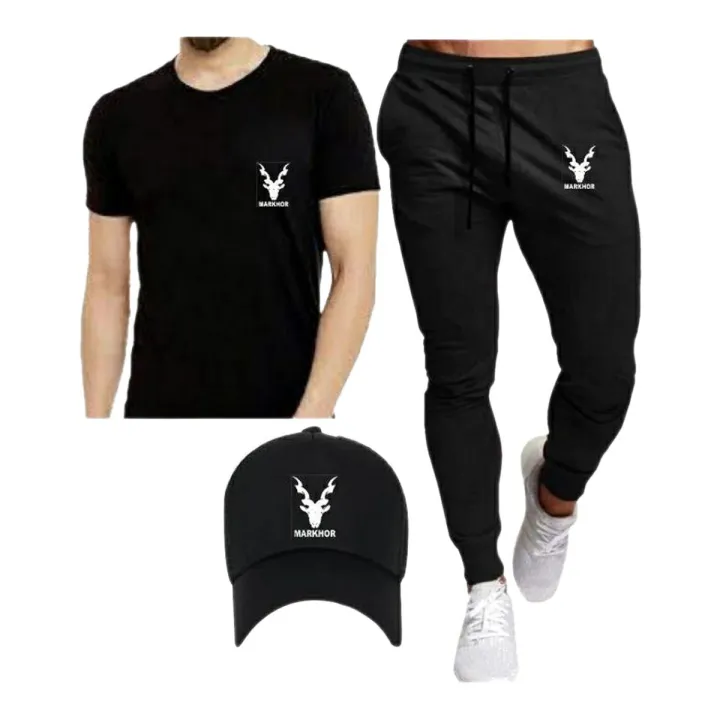 Black Markhor Printed T-Shirts Cap and Trouser for Men | Daraz.pk