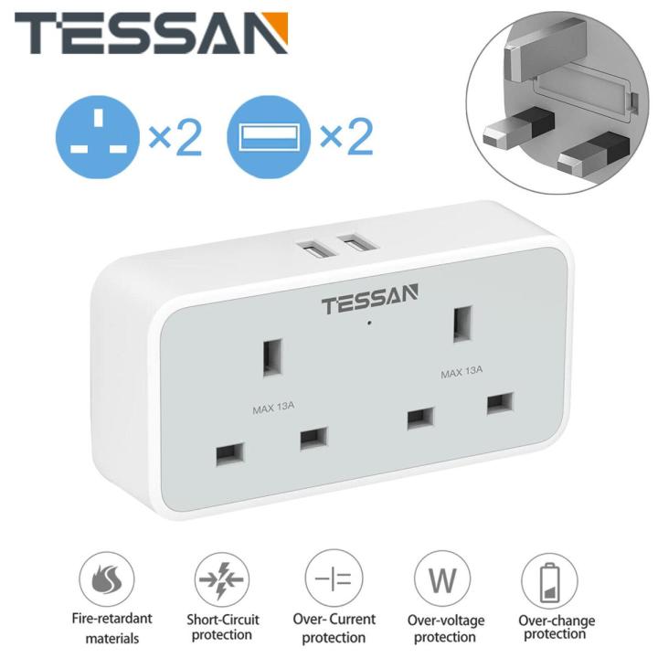 TESSAN 13A UK Dual Surge Protected Wall Charger Power Socket,Double ...