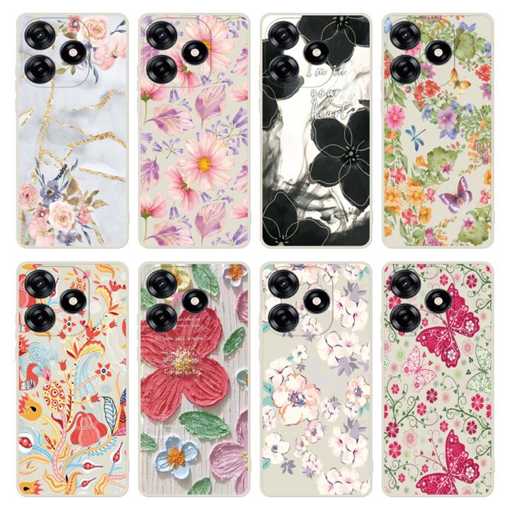 Tecno Spark 10 10C Blue Butterfly Flower Pattern Silicone Phone Case ...