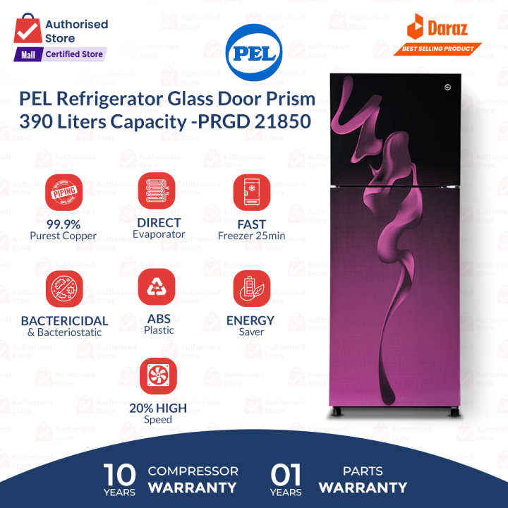 PEL Refrigerator Glass Door | Model PRGD 21860 | 16 Cubic Feet Capacity ...
