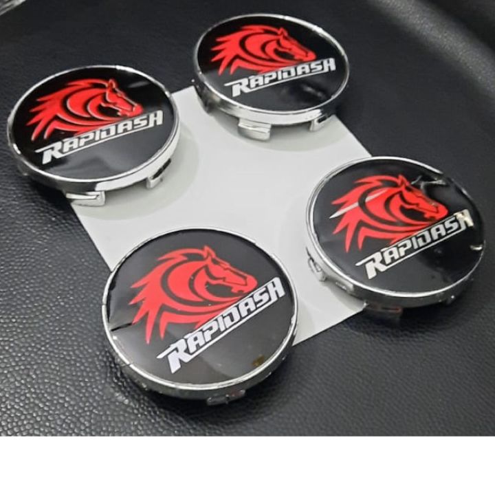 SET OF 4 RAPIDASH Red HORSE Front Logo Car Wheel Center Caps Premium ...