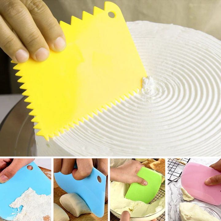 Cake Decorating Tools Kitchen Accessories, 3 PCS Plastic Cream Scraper ...