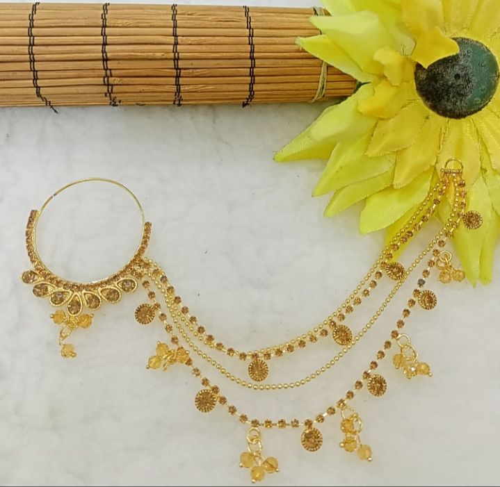 Karachi Collection Golden ASIAN BOLLYWOOD Nath Chain Nose Ring Bridal ...