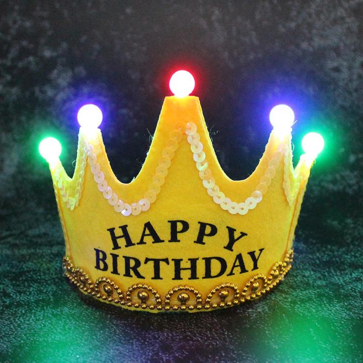 LED Light Up Birthday Hat Happy Birthday Crown Cap Headband For ...