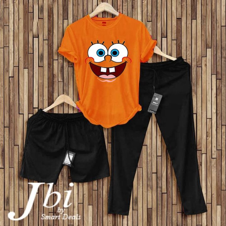Trendy Fashion SpongeBob Printed Pack Of 3 Tracksuit Cotton Jersey T ...