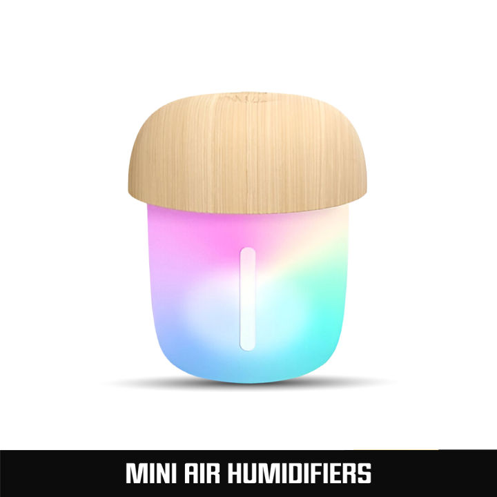 300ml Mushroom Air Humidifier with RGB Lights, Wooden Finish, Cool Mist ...