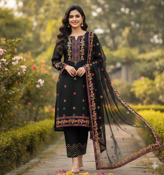 Latest Design Embroidery Work Collection 3Pcs Dress For Girls and ...