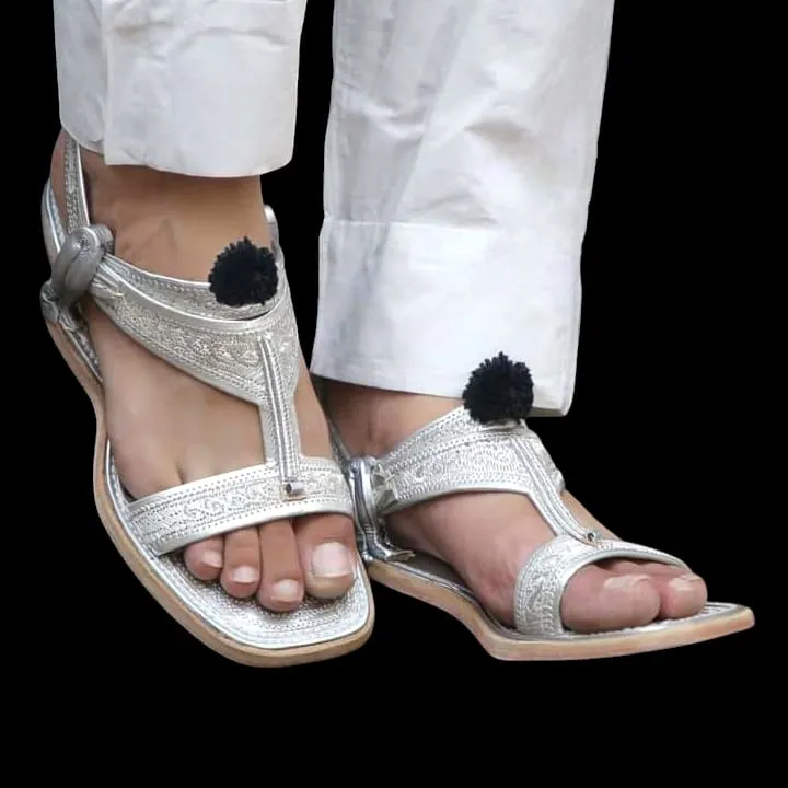 Traditional Zari Lawa Barik Patie Sada Chappal Pure Leather Handmade ...