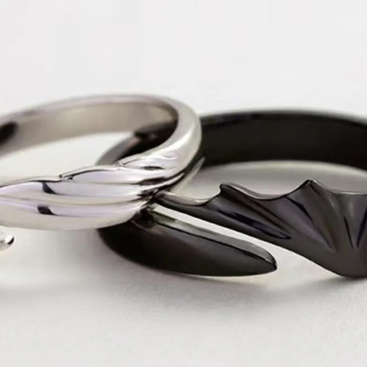 Carat Finger Rings Non-Irritation Angel Devil Couple Rings Engagement ...