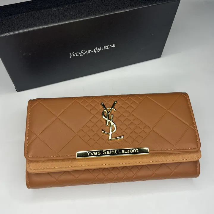 Original Yves Saint Laurent Trifold Camel Leather Hand Purse for Women ...