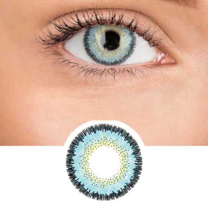 Eye contact lense eye care lense party wear lense in 3 tone aqua shades ...