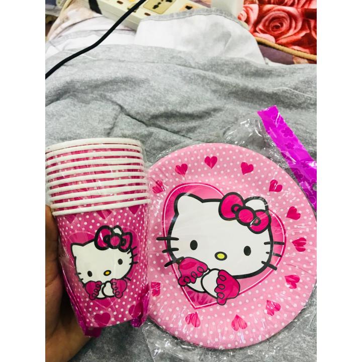 Hello kitty theme based paper plates and glass | Daraz.pk
