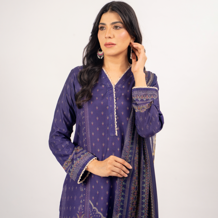 Maahru Unstitched Fabric for women and girls - 2 piece - Shirt and Dupatta - Midnight Madness ...
