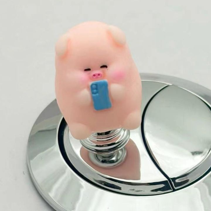 Creative Resin Cute Toilet Press Nail Protector Pink Piglet Water ...