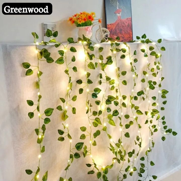 Artificial Plant Leaves bail with 10 ft LED Fairy Lights Battery ...