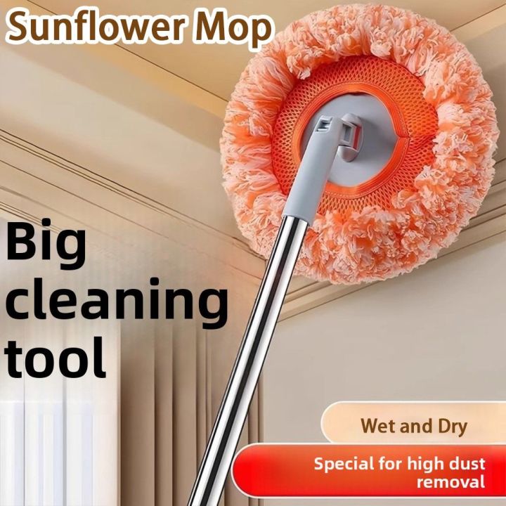 Portable Flexible Rotating Sunflower Mop Dust Removal Reusable Wall Mop ...