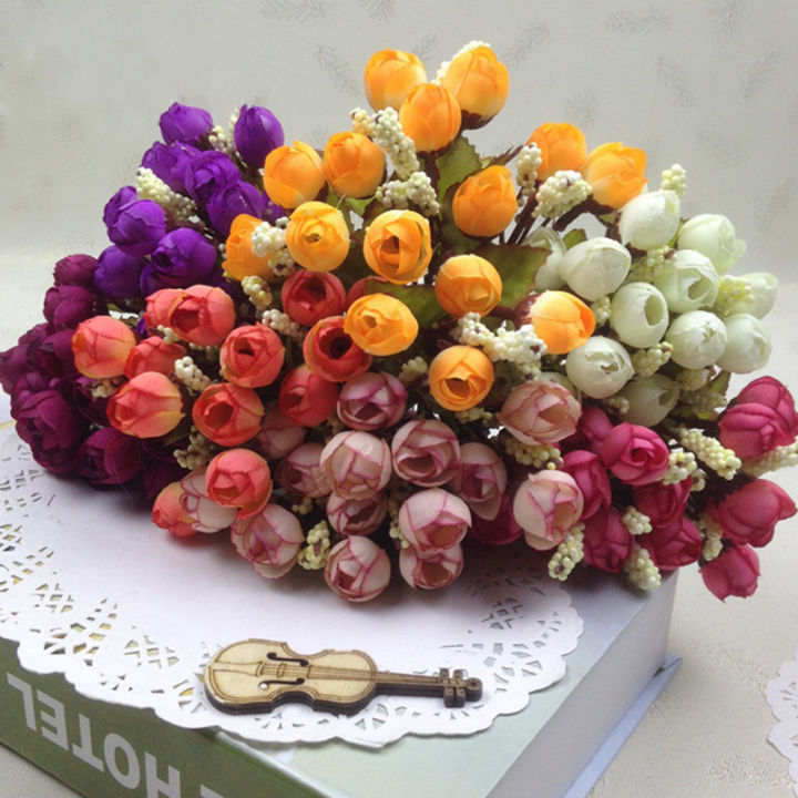 15 Heads Artificial Rose Flowers Multicolor Fake Bridal Flowers Bouquet ...