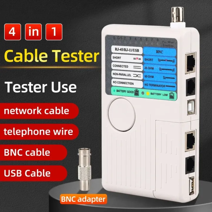 4 in 1 Network Cable Tester – RJ45/RJ11/RJ12/USB/BNC LAN Tester ...