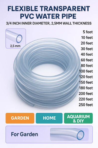 Flexible Transparent PVC Water Pipe – 2.5mm Wall Thickness, 3/4 Inch ...
