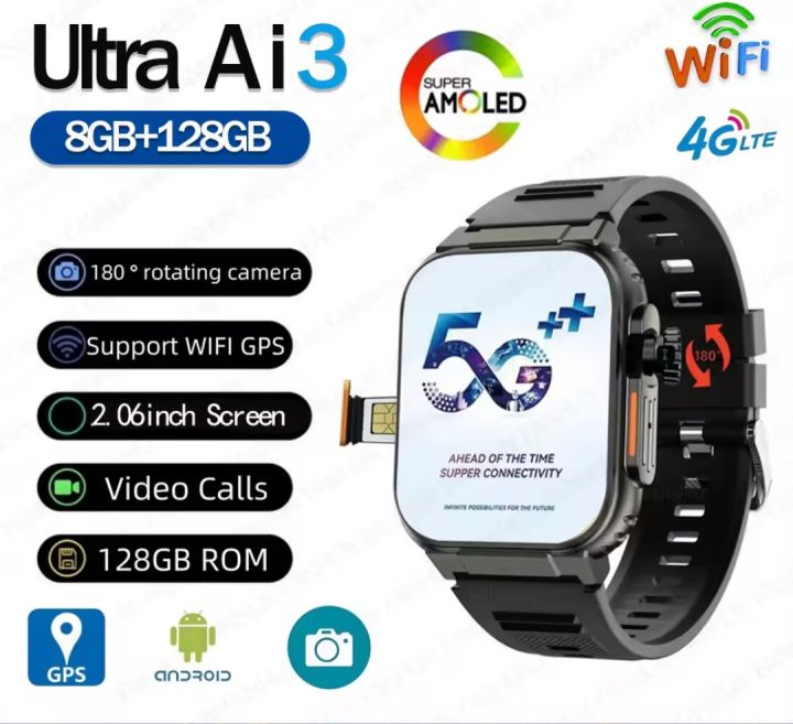 WS10 Ultra 5G Ultra Android Smart Watch 8GB RAM 128 ROM With Playstore Rotating Camera For Front ...