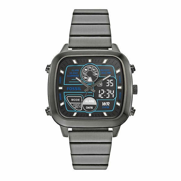 Fossil Retro Anadigital Grey Stainless Steel Positive Display Dial ...