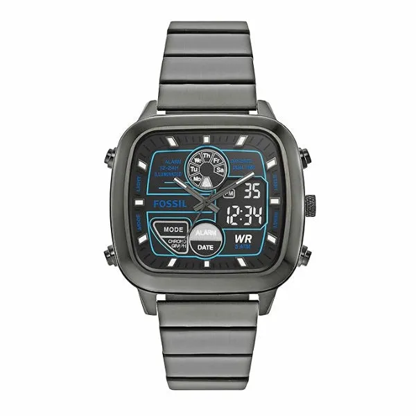 Fossil Retro Anadigital Grey Stainless Steel Positive Display Dial ...