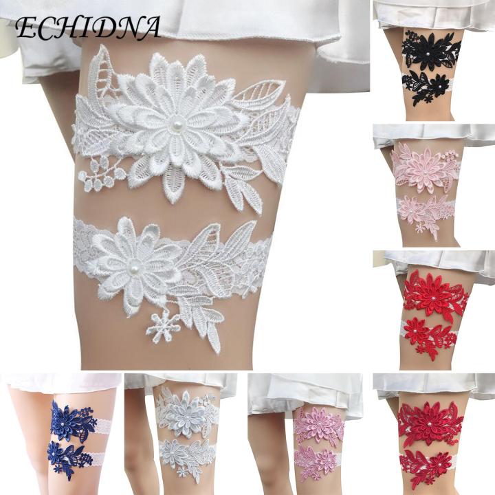 ECHIDNA Bridal Wedding Garters Charming White Lace Wedding Garters with ...